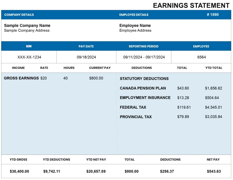 Paystub Generator Canada | Canadian Pay Stub Generator
